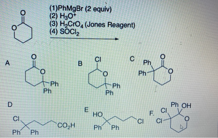 Solved O= (1)PhMgBr (2 equiv) (2) H30+ (3) H2CrO4 (Jones | Chegg.com