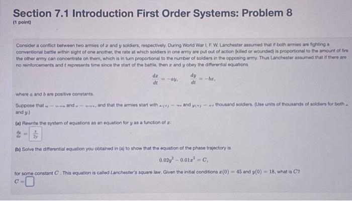 Solved Section 7 1 Introduction First Order Systems Problem