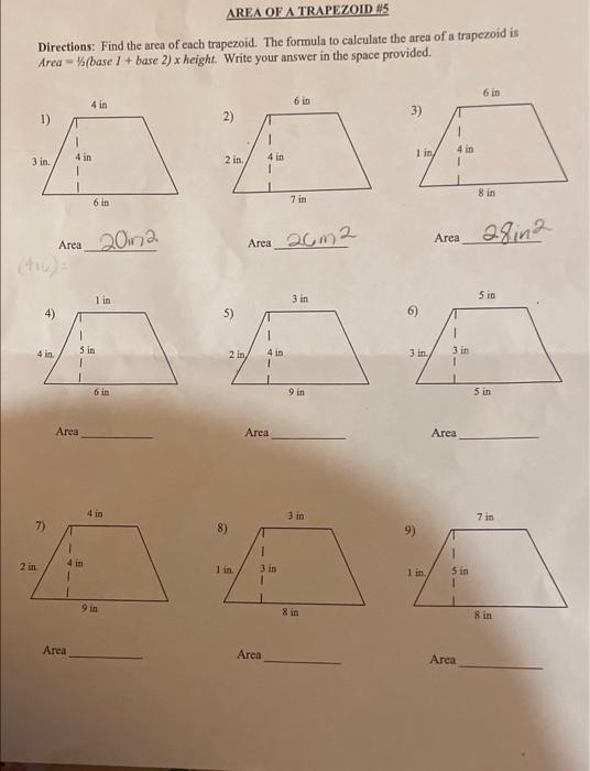 Solved AREA OF A TRAPEZOID #5 Directions: Find the area of | Chegg.com