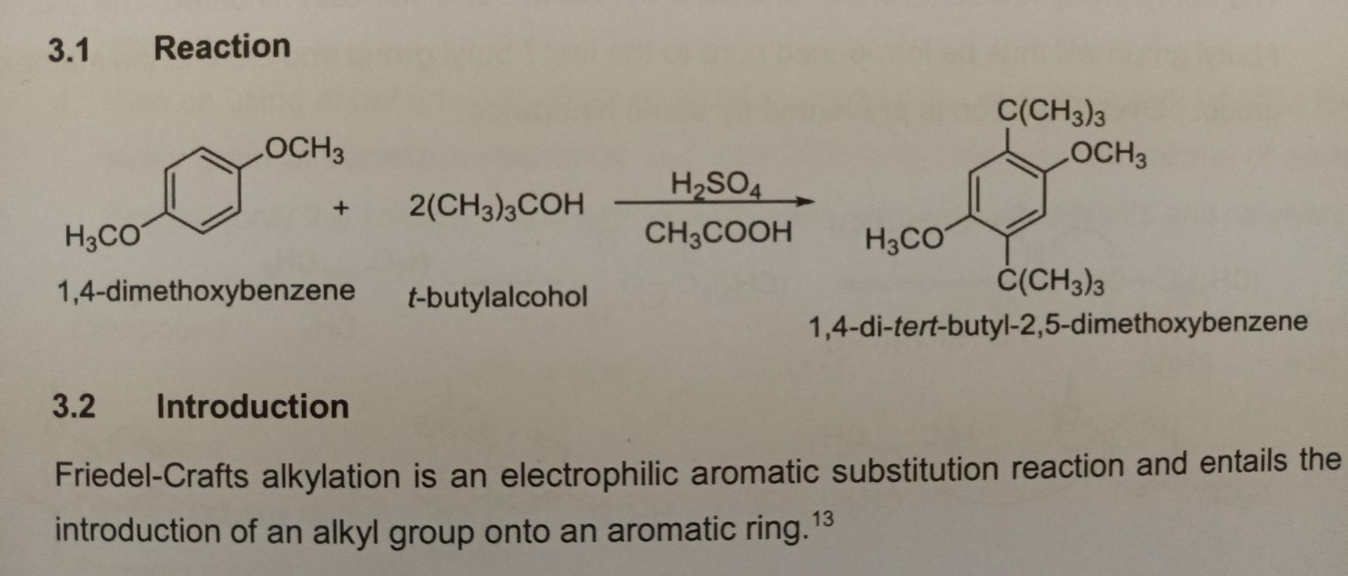 Solved 3.1 Reaction 1,4-dimethoxybenzene t-butylalcohol | Chegg.com