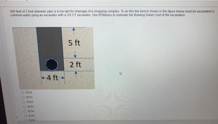 Solved 300 feet of 2 foot diameter pipe is to be laid for | Chegg.com