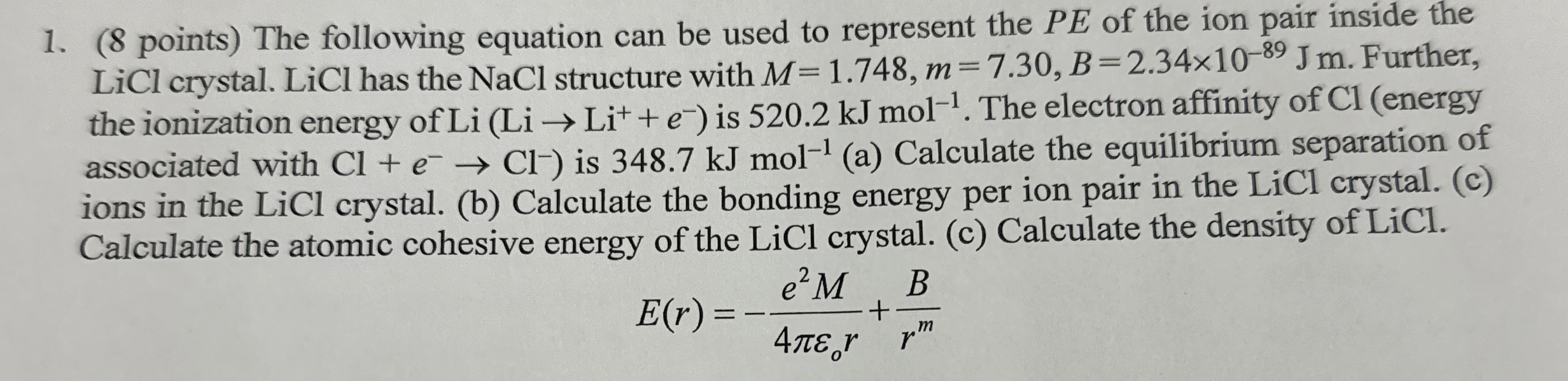 Solved ( 8 ﻿points) ﻿The following equation can be used to | Chegg.com