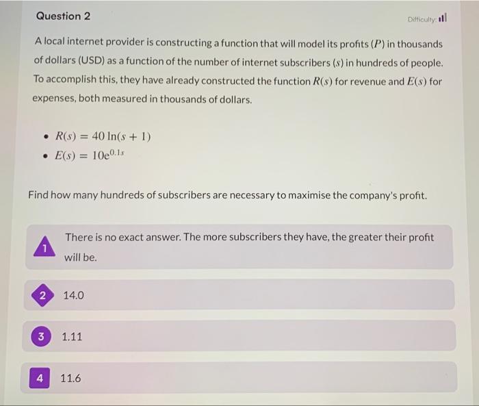 Solved A local internet provider is constructing a function | Chegg.com