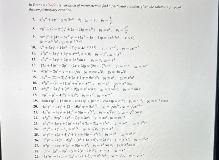 Solved In Exercises 7-29 use variation of parameters to find | Chegg.com