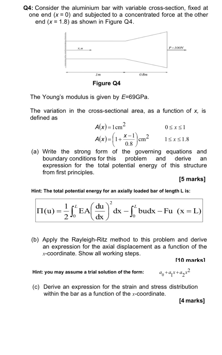 Solved Q4: Consider the aluminium bar with variable | Chegg.com