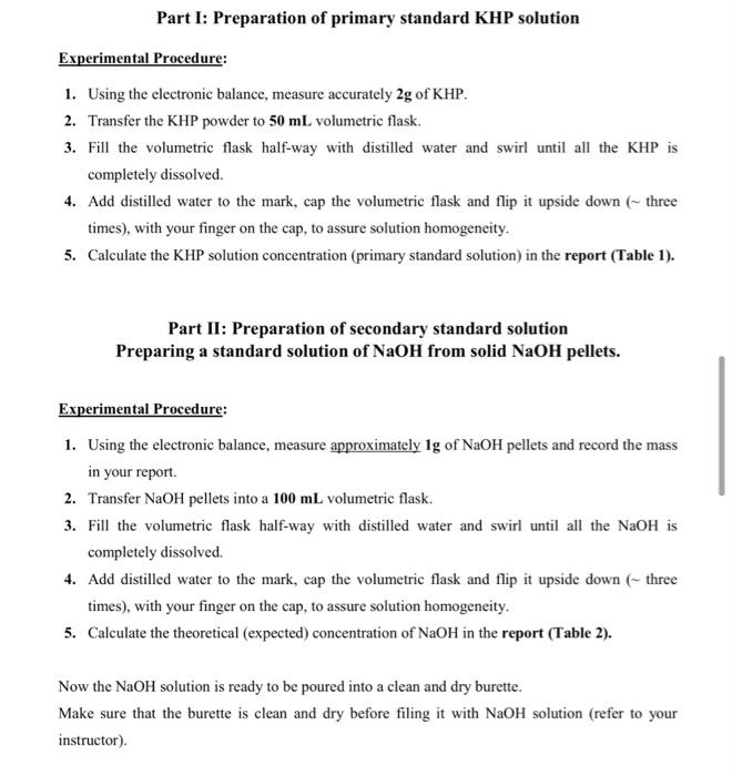 Solved Part 1: Preparation of primary standard KHP solution | Chegg.com