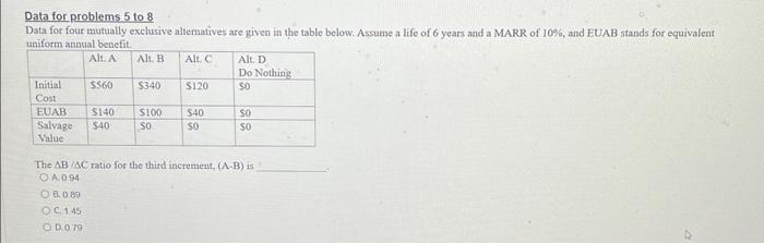 Solved Data for problems 5 to 8 Data for four mutually | Chegg.com