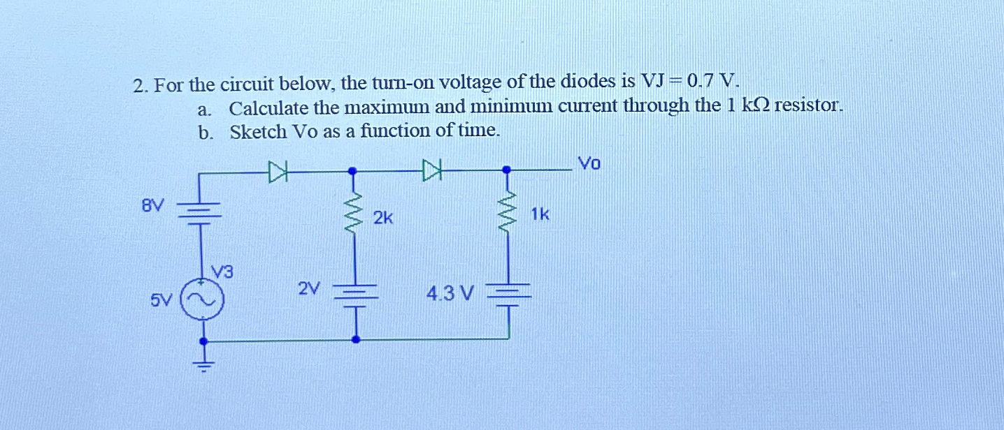 Solved For the circuit below, the turn-on voltage of the | Chegg.com