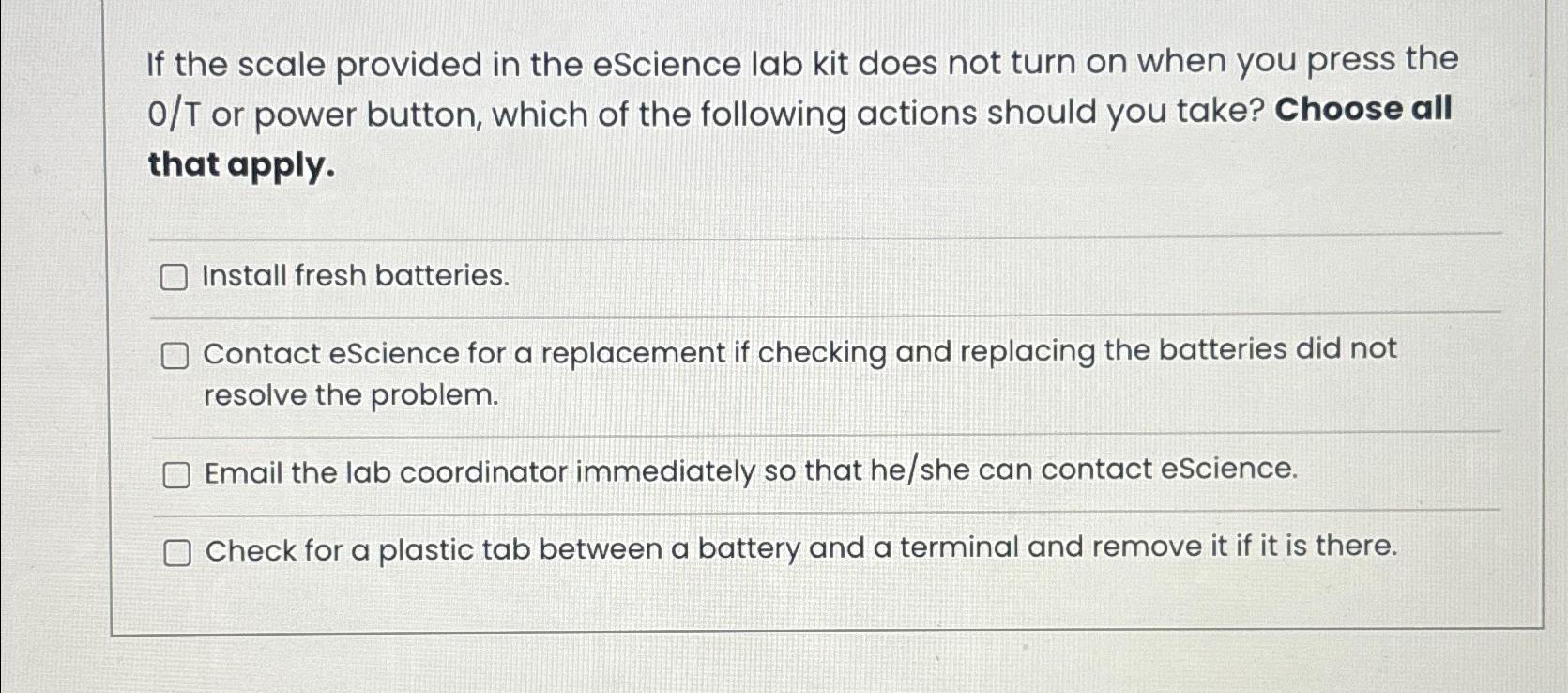 Solved If the scale provided in the escience lab kit does | Chegg.com
