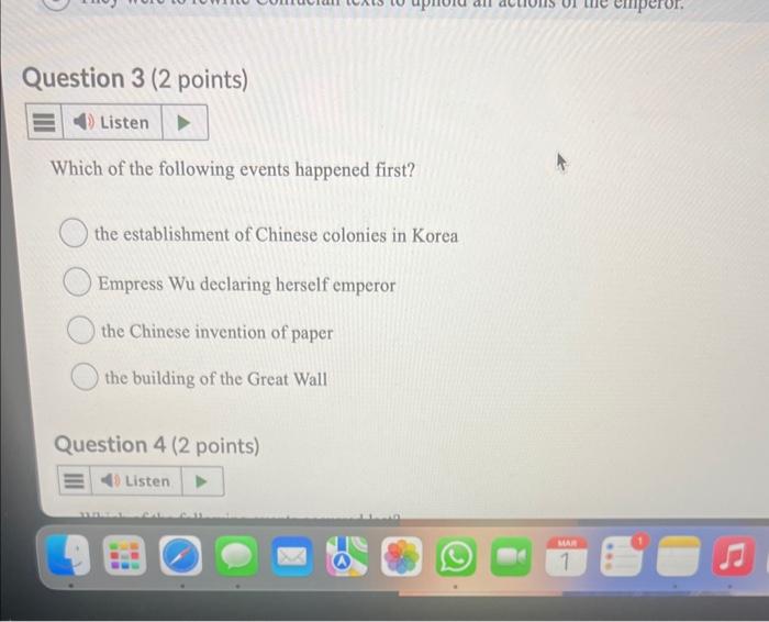Which of the following events happened first? the | Chegg.com