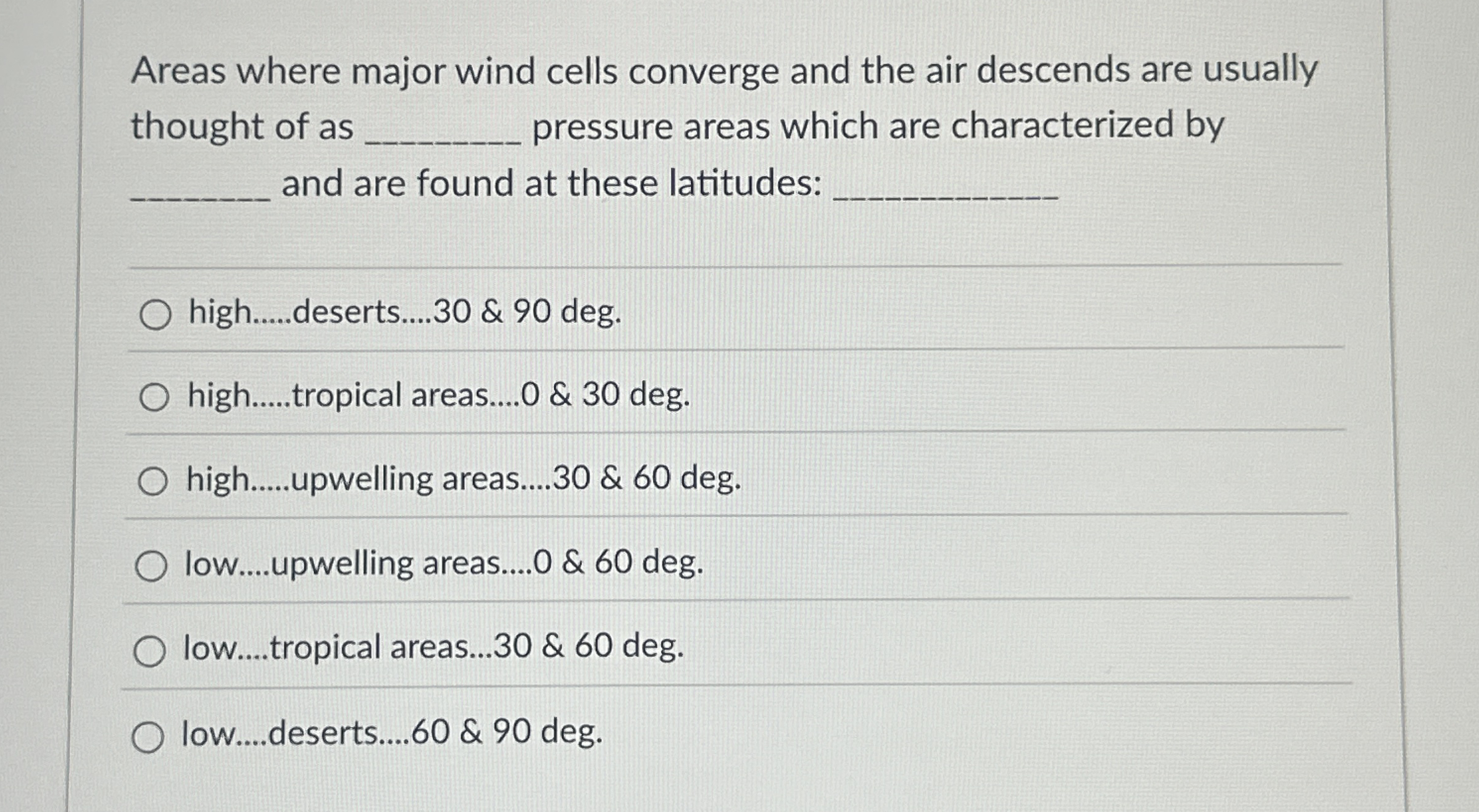 Solved Areas where major wind cells converge and the air | Chegg.com