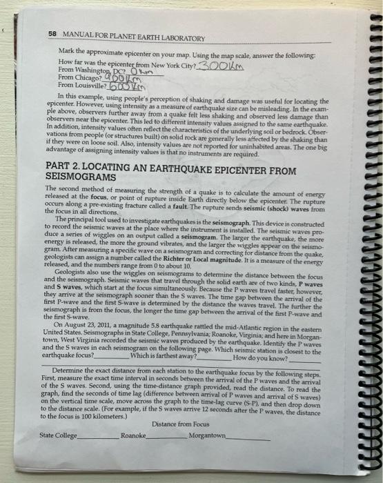 Solved 58 MANUAL FOR PLANET EARTH LABORATORY Mark the | Chegg.com
