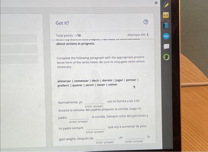 Total points: −/10 Attempts left: 3 about actions in | Chegg.com