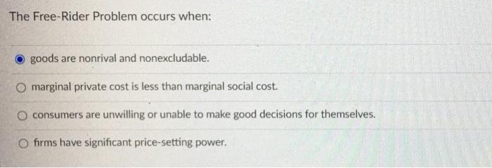 Solved The Free-Rider Problem occurs when: goods are | Chegg.com