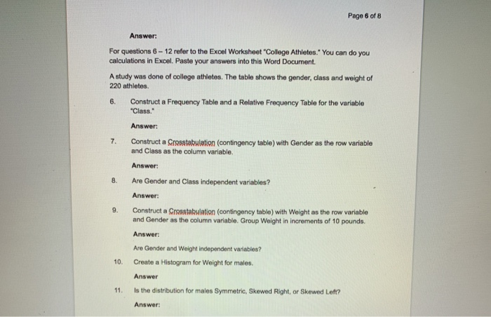 Page 6 of 8 Answer: For questions 6 - 12 refer to the | Chegg.com