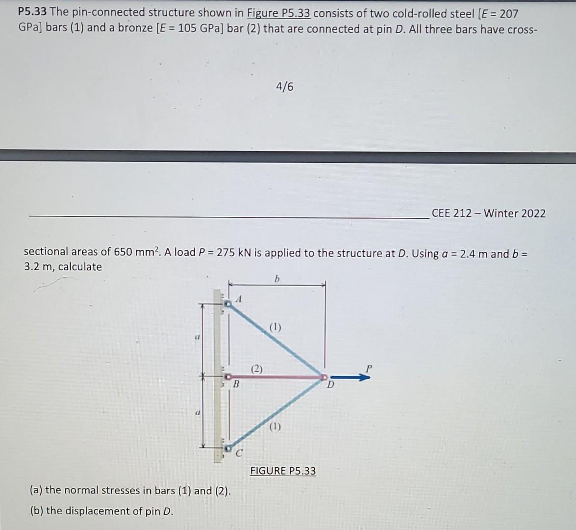 Solved P5.33 The pin-connected structure shown in Figure | Chegg.com