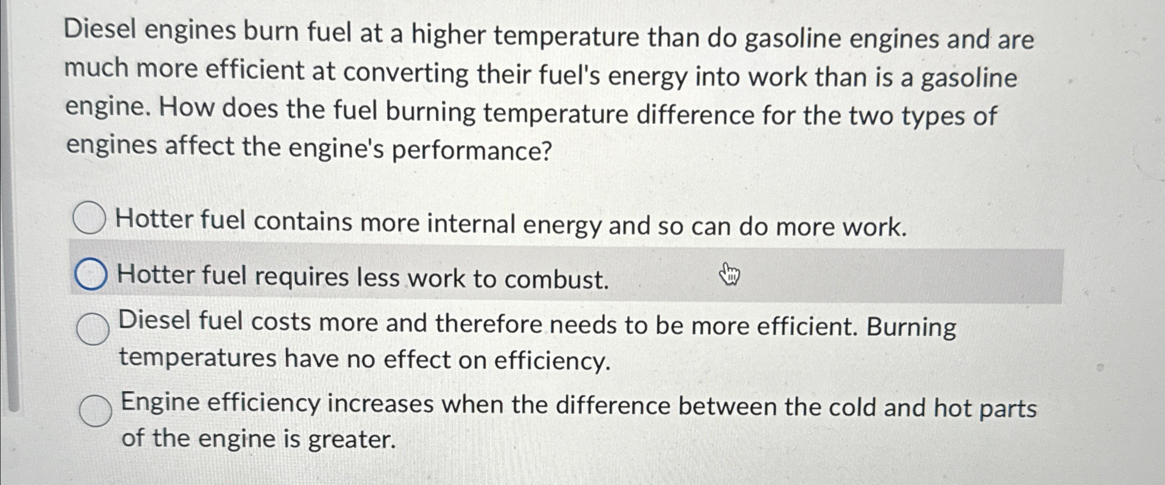 Solved Diesel engines burn fuel at a higher temperature than | Chegg.com