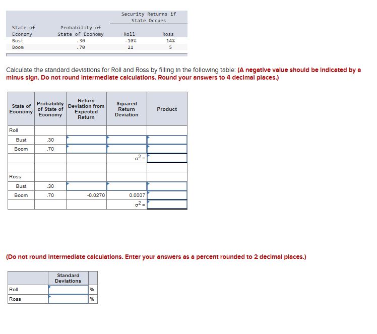 Solved Security Returns if State OccursState ofProbability | Chegg.com