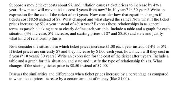 Solved Suppose a movie ticket costs about $7, and inflation | Chegg.com