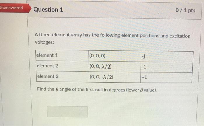 Solved Jnanswered Question 1 0/ 1 pts A three-element array | Chegg.com