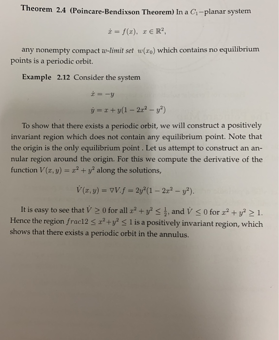 Theorem 2.4 (Poincare-Bendixson Theorem) In a | Chegg.com