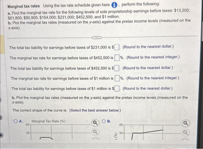 Marginal tax rates Using the tax rate schedule given | Chegg.com