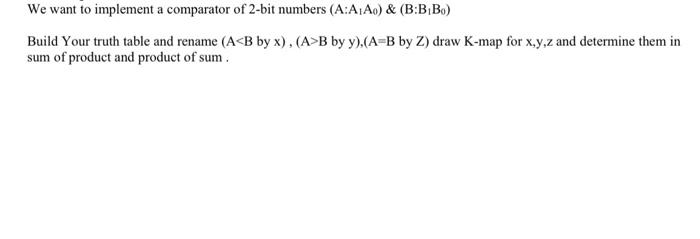 Solved We want to implement a comparator of 2-bit numbers | Chegg.com