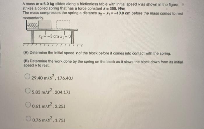 Solved A mass m = 6.0 kg slides along a frictionless table | Chegg.com