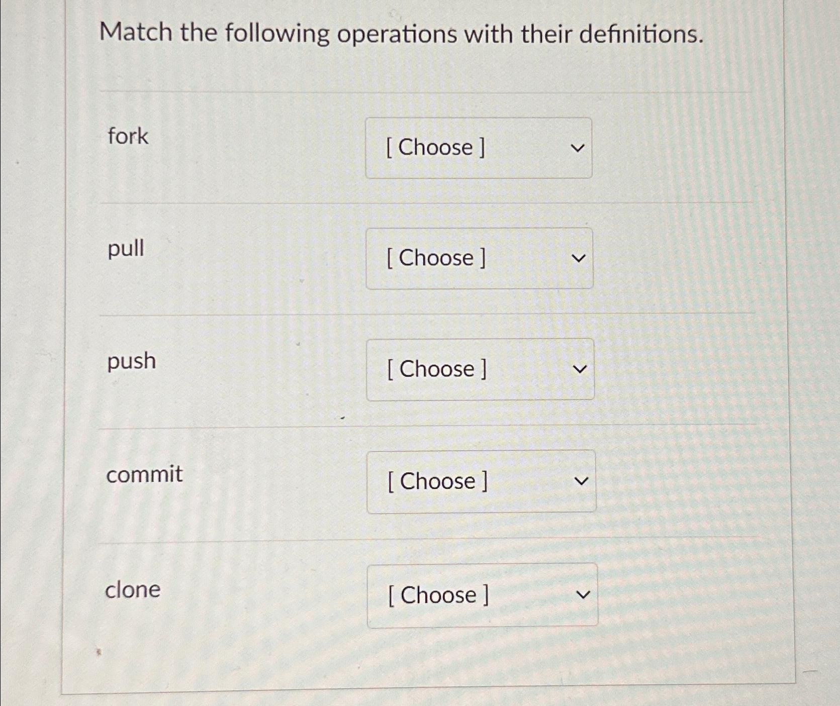Solved Match the following operations with their | Chegg.com