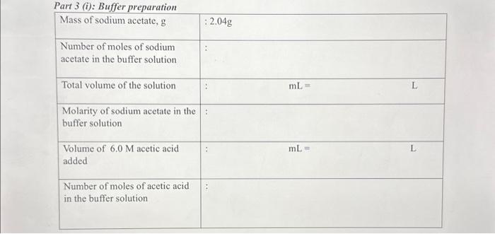 Part 3 (i): Buffer preparation \begin{tabular}{|l|l|} | Chegg.com
