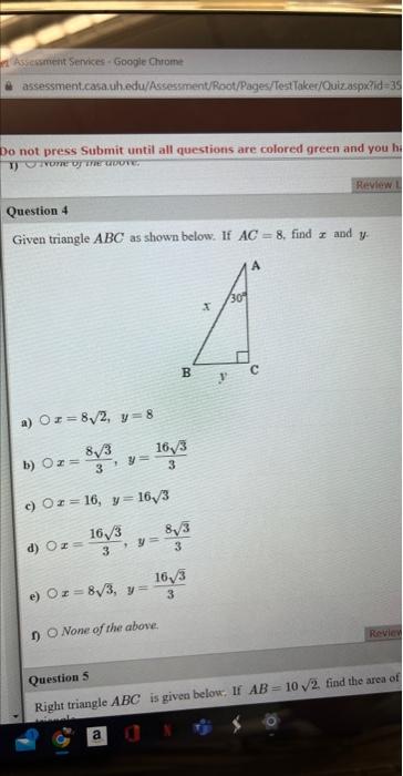 Solved Given triangle ABC as shown below. If AC=8, find x | Chegg.com