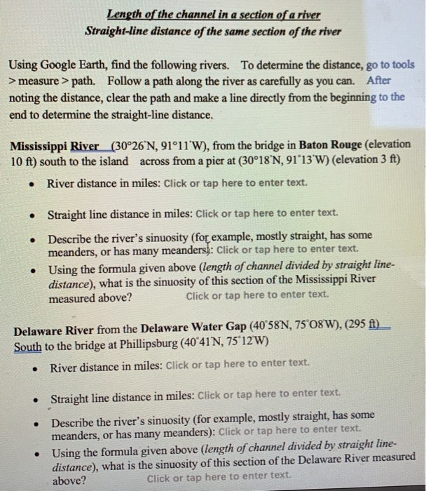 Length of the channel in a section of a river | Chegg.com