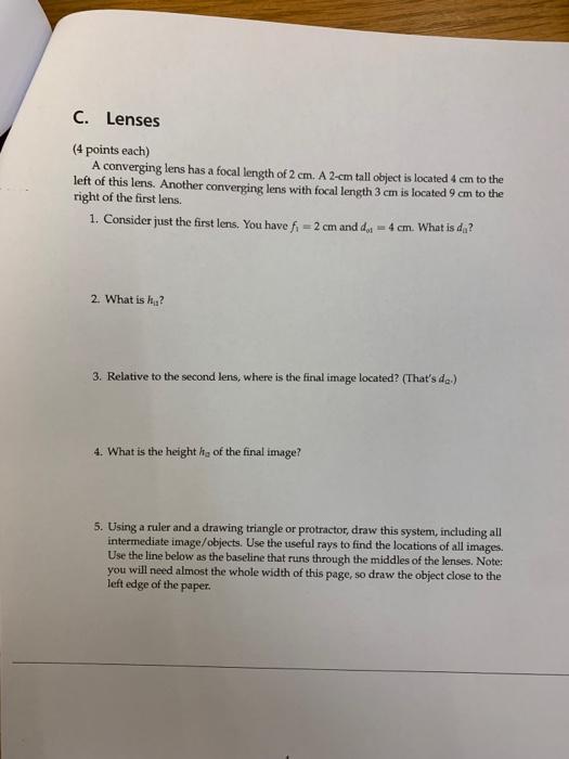 Solved (4 points each) A converging lens has a focal length | Chegg.com
