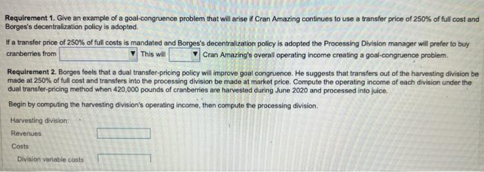 1. Give an example of a goal-congruence problem that | Chegg.com