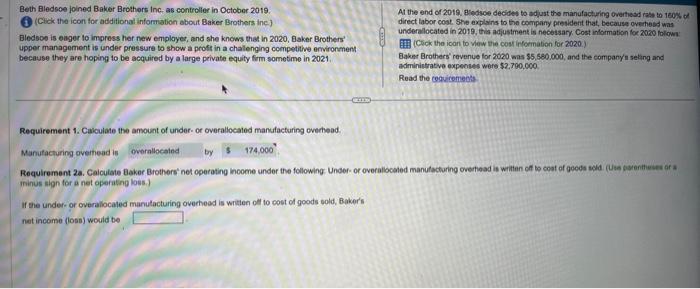 Solved Beth Bledsoe joined Baker Brothers Inc., as | Chegg.com