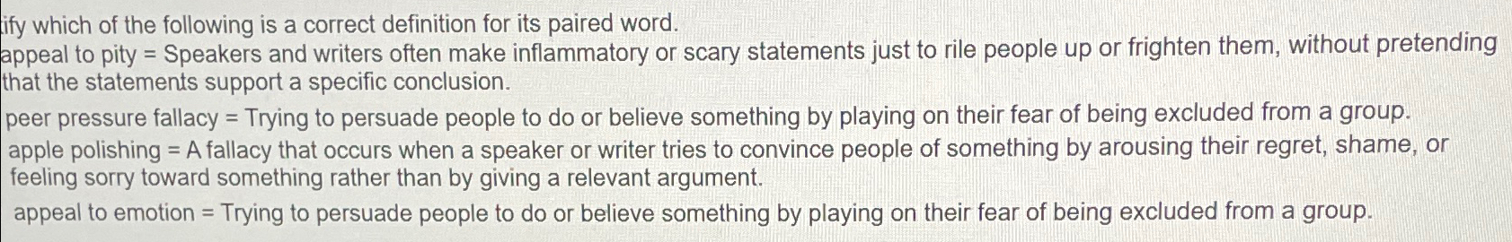 Solved ify which of the following is a correct definition | Chegg.com