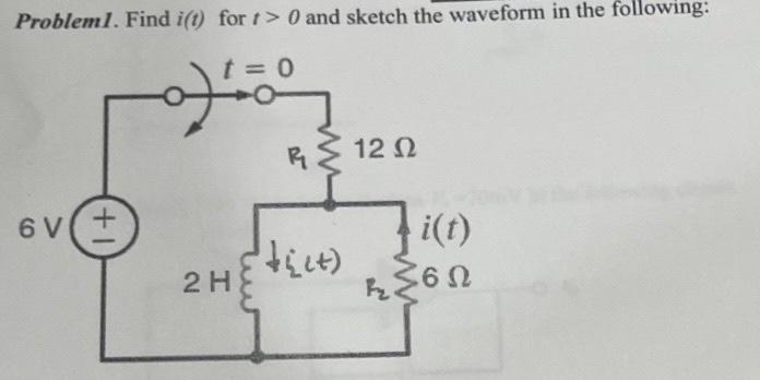 Solved Problem 1 . Find i(t) for t>0 and sketch the waveform | Chegg.com
