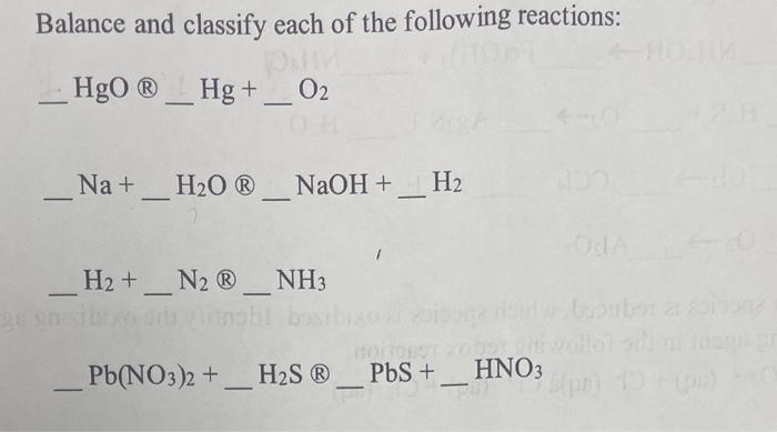 Solved Balance and classify each of the following reactions: | Chegg.com