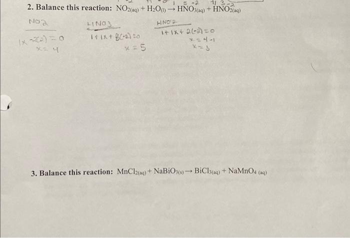 Solved . Balance this reaction: NO2(aq) + H₂O(1)→ HNO3(aq) + | Chegg.com