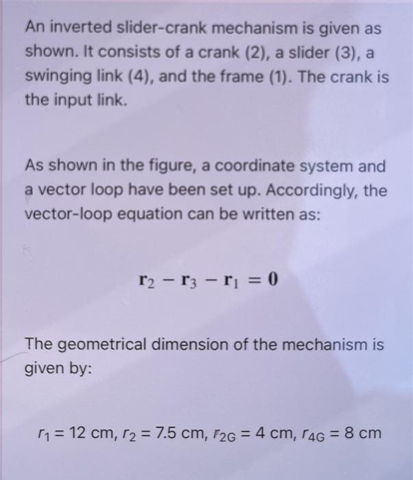 An inverted slider-crank mechanism is given as shown. | Chegg.com