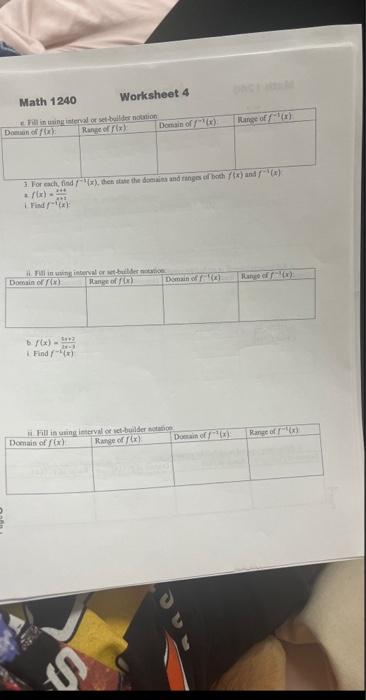 Solved Worksheet 4 Math 1240 xf(x)=x+2x+4 i Find f−1(x) : b. | Chegg.com