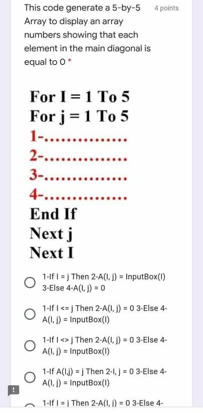 Solved 4 points This code generate a 5-by-5 Array to display | Chegg.com