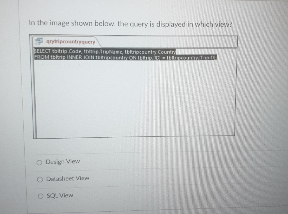 Solved In the image shown below, the query is displayed in | Chegg.com