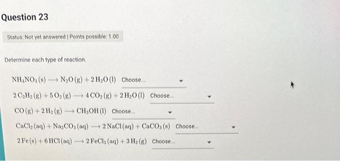 Solved Determine each type of reaction. NH4NO3( | Chegg.com