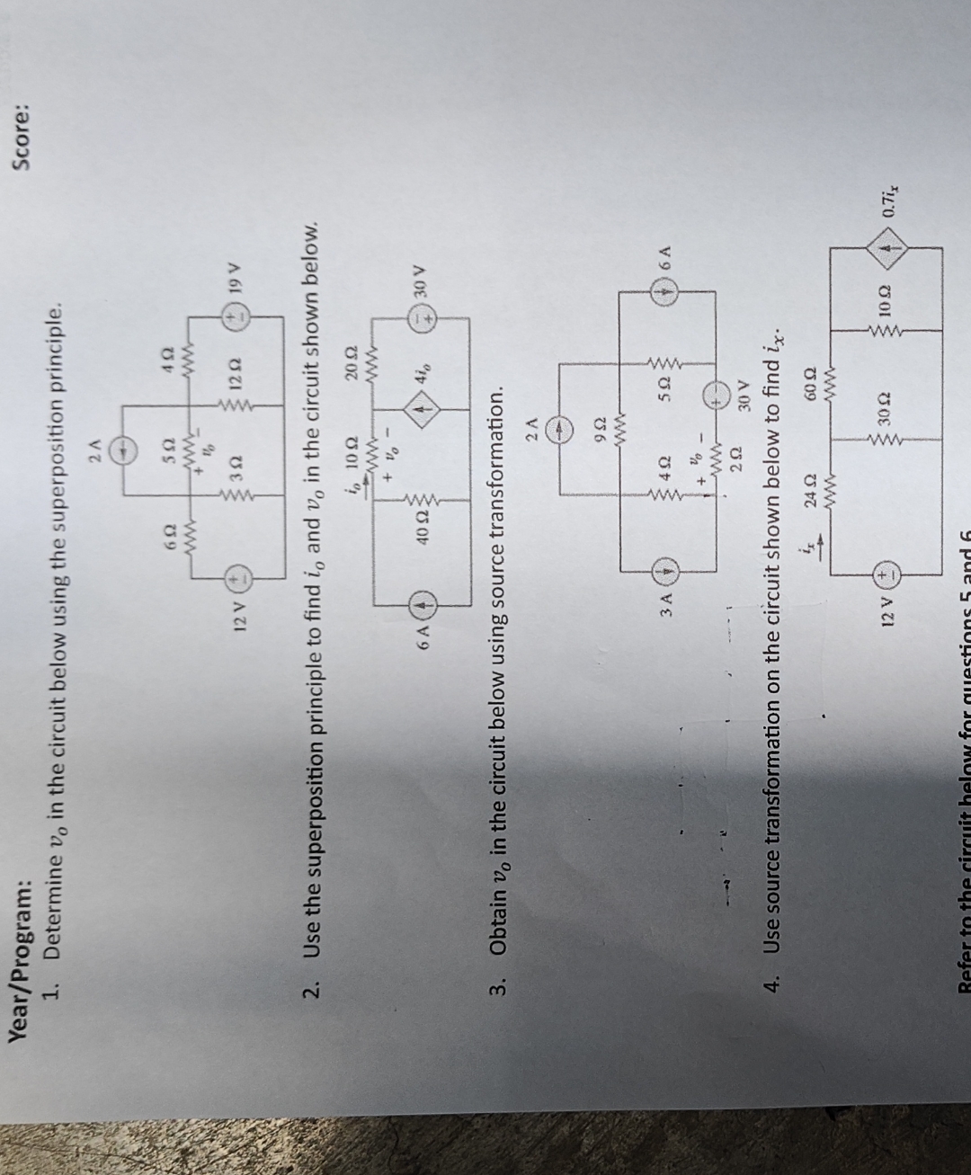 Solved Year/Program:Score:Determine vo ﻿in the circuit below | Chegg.com