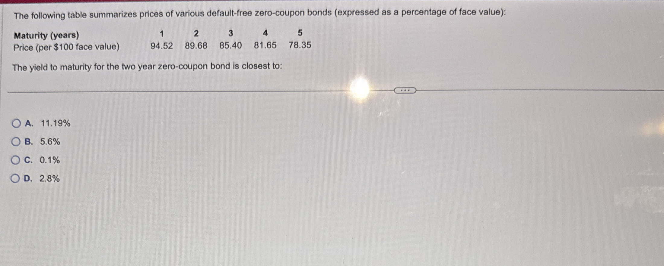 Solved The following table summarizes prices of various | Chegg.com