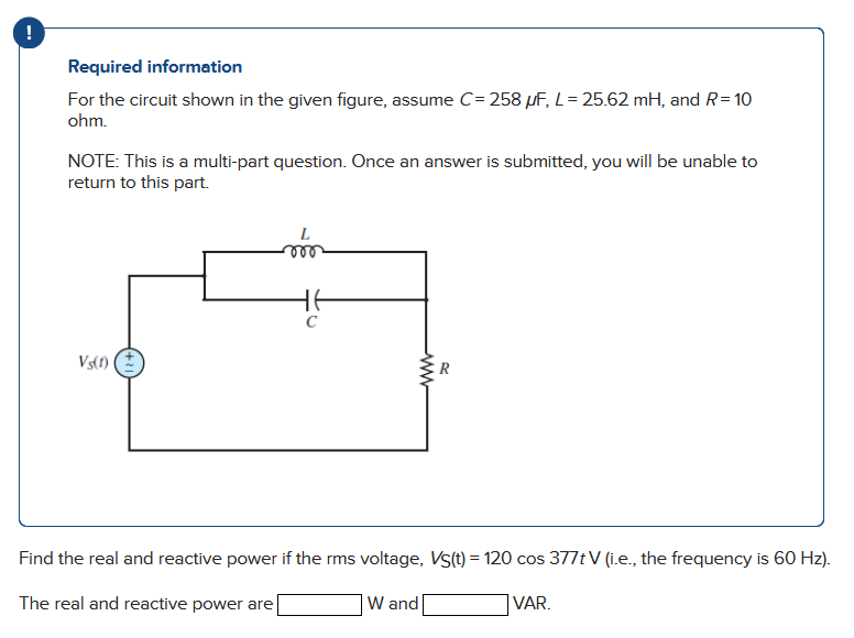 Solved !Required informationFor the circuit shown in the | Chegg.com