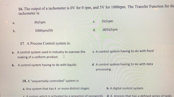 Solved 16. The output of a tachometer is OV for 0 rpm, and | Chegg.com