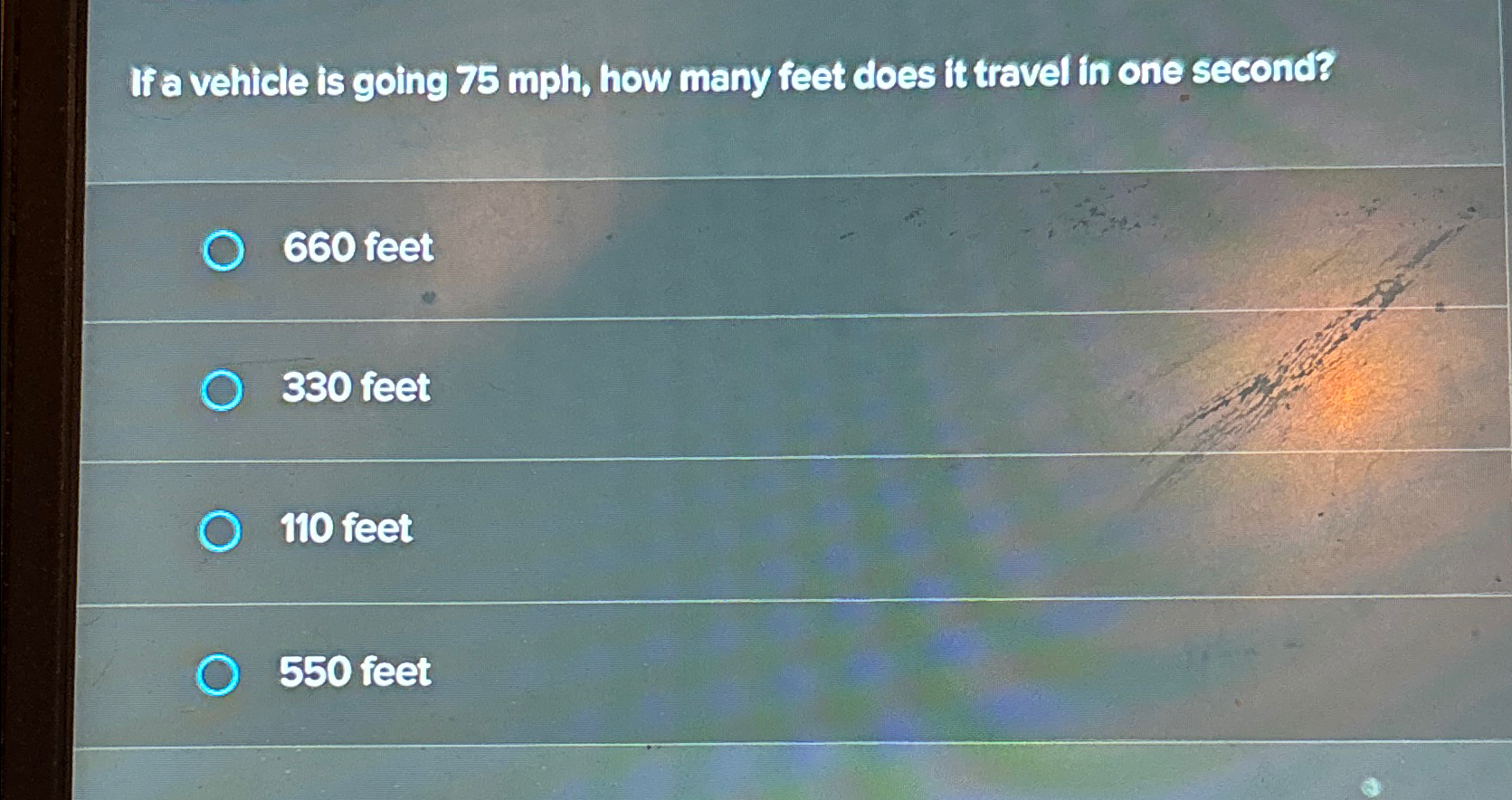 Solved If a vehicle is going 75mph, ﻿how many feet does it | Chegg.com
