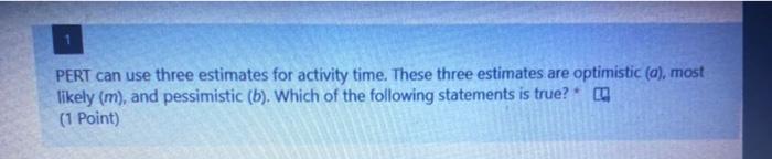 Solved PERT can use three estimates for activity time. These | Chegg.com